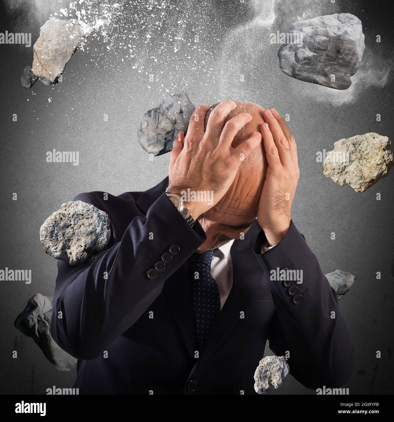 Man protects himself from a boulders rain Stock Photo - Alamy Man protects himself from a boulders rain Stock Photo - Alamy