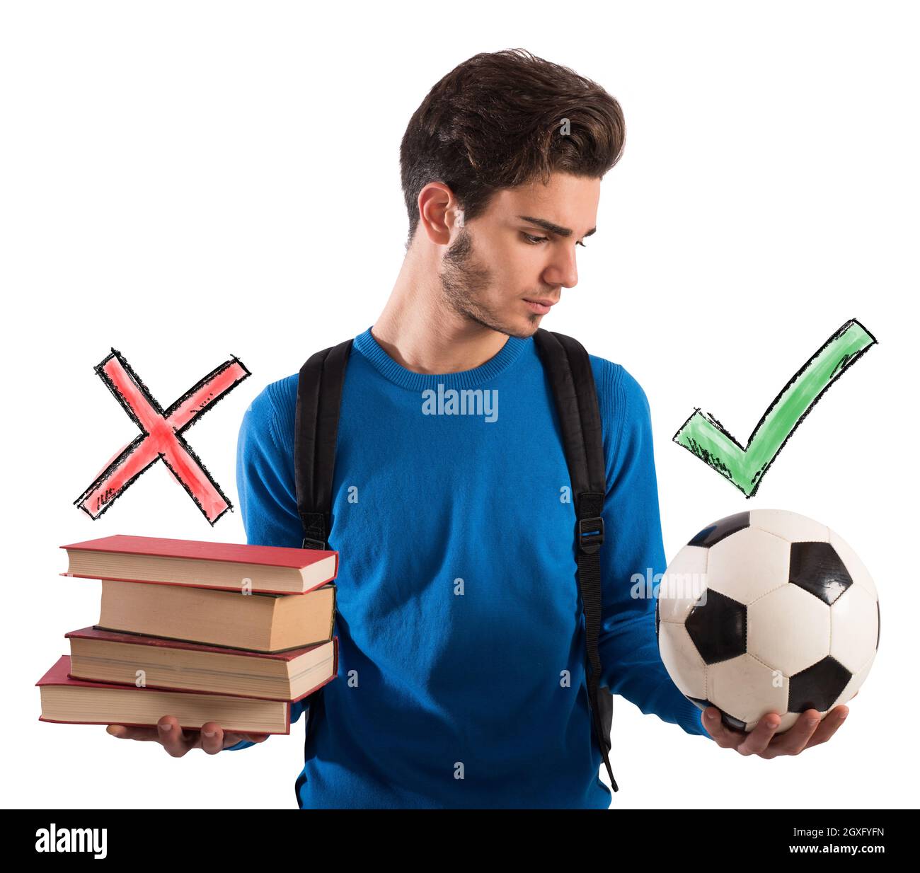 Boy chooses the ball instead of books Stock Photo - Alamy