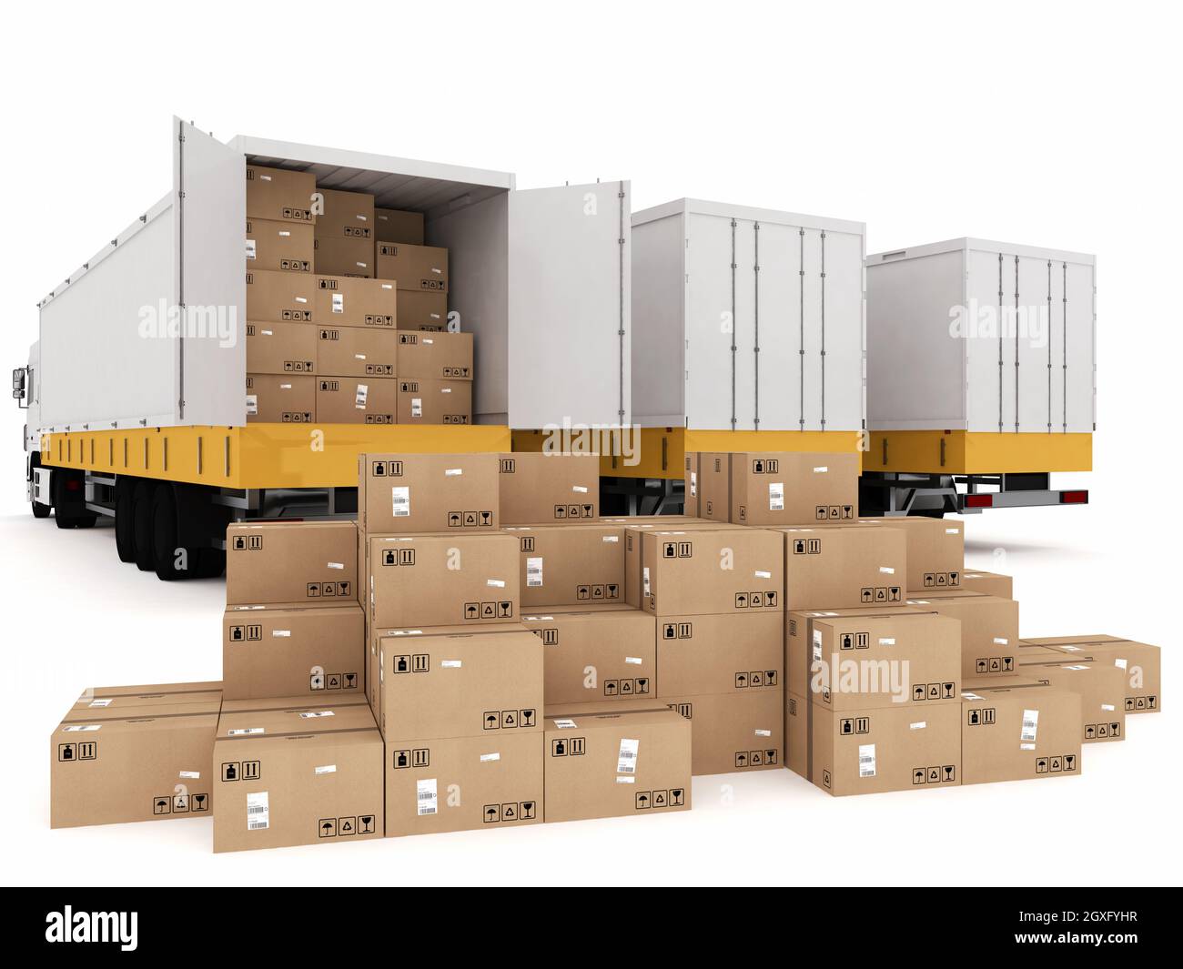 Loading stack of packed boxes on truck Stock Photo - Alamy