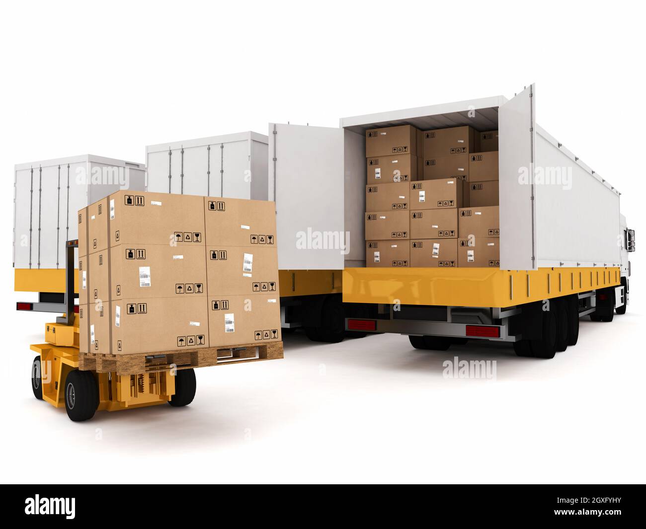 Loading stack of packed boxes on truck Stock Photo - Alamy