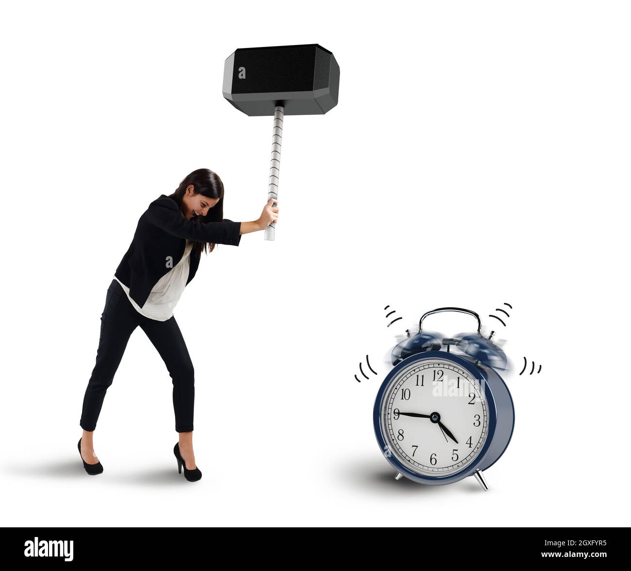 Woman breaks with a hammer an alarm Stock Photo - Alamy