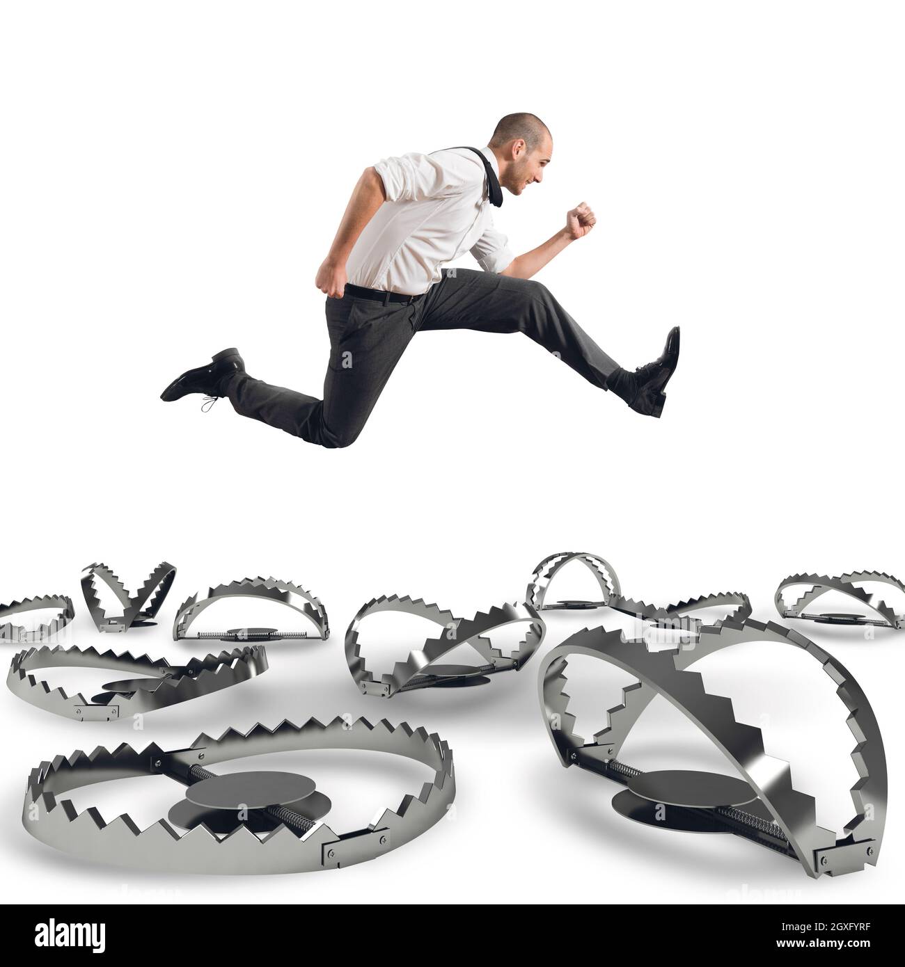 Man runs quickly to overcome the traps Stock Photo - Alamy