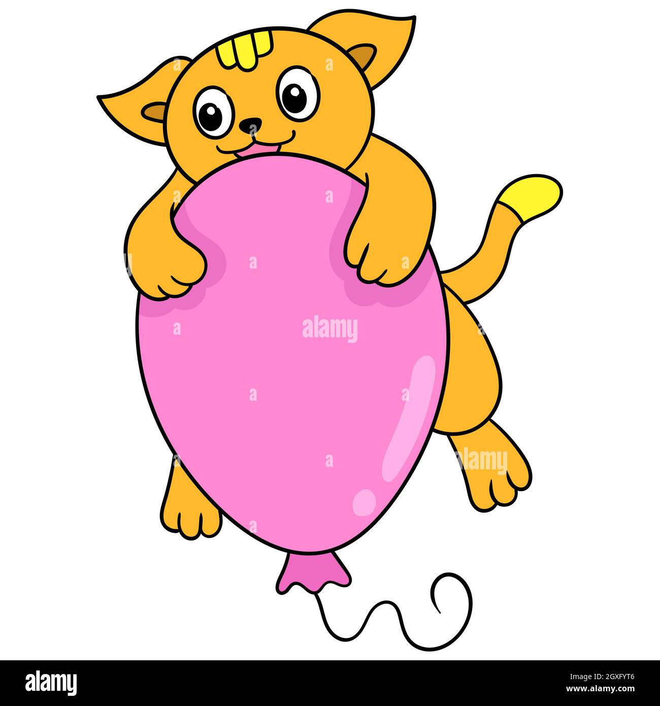 cute cat with a happy face hugging a balloon flying Stock Vector Image ...