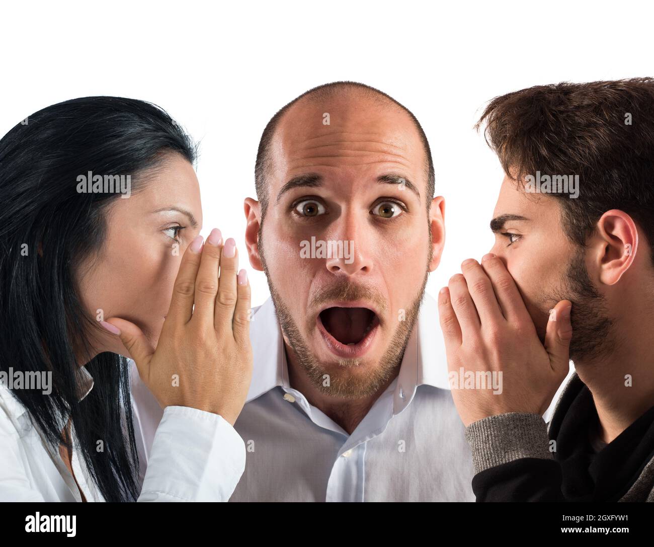 Couple talking in secret to a man Stock Photo - Alamy
