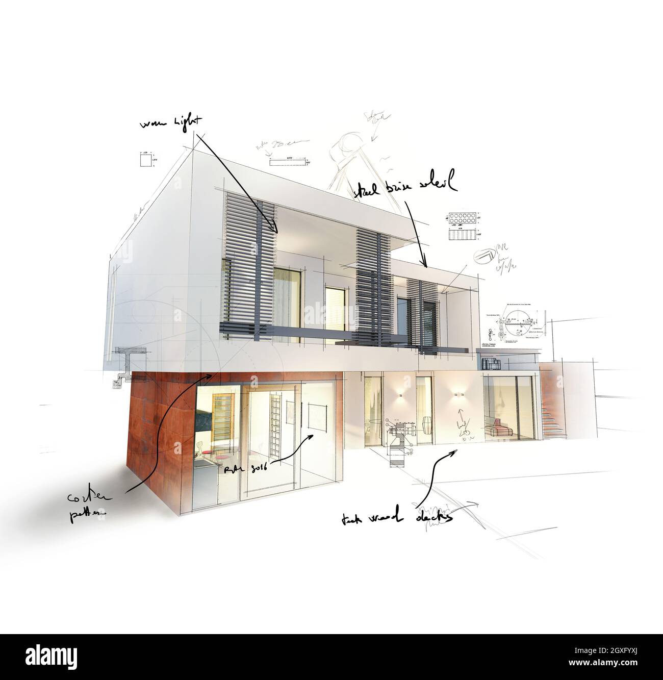 Project of a house in 3d sketch Stock Photo - Alamy