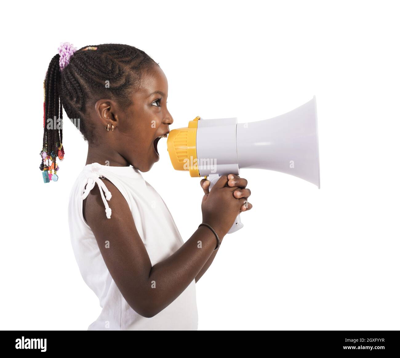 Little girl screaming and shouting with megaphone Stock Photo - Alamy