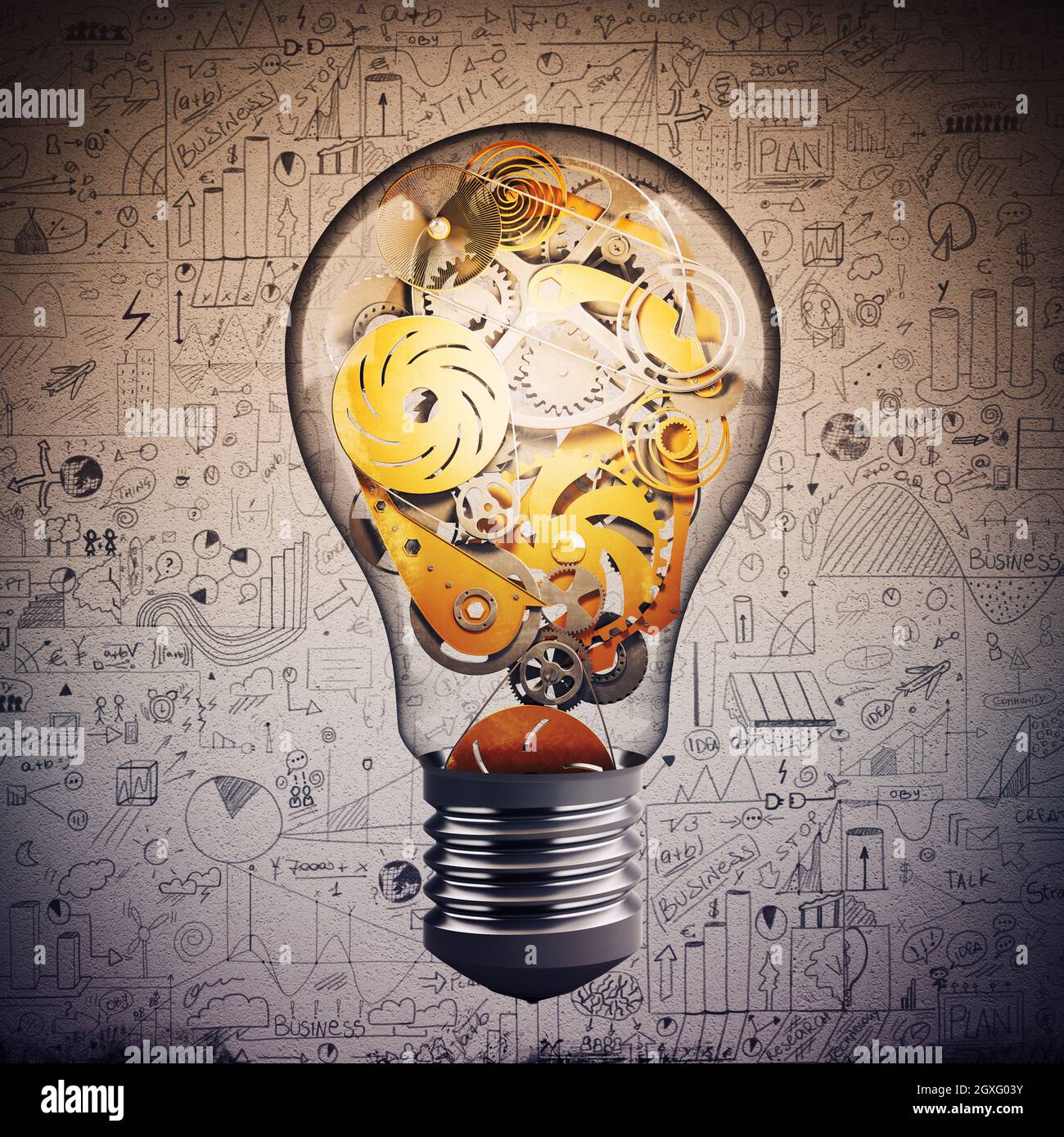 Bulb light with system of mechanical gears Stock Photo - Alamy