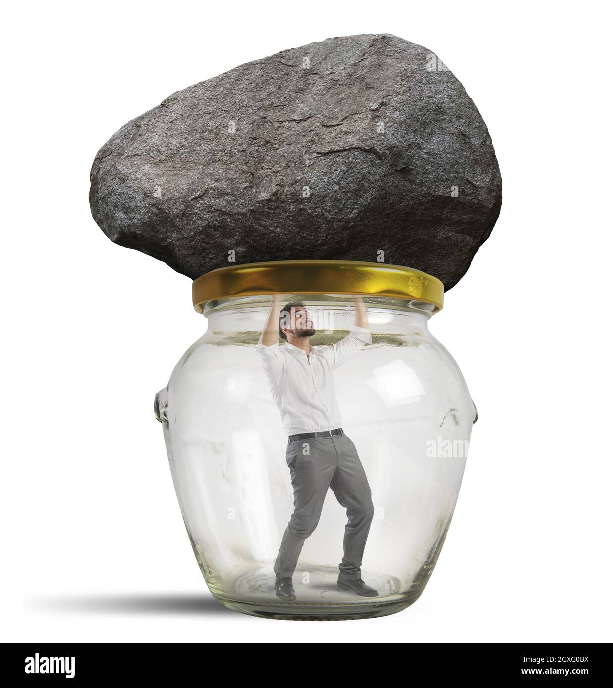 Man trapped in a jar with rock Stock Photo - Alamy