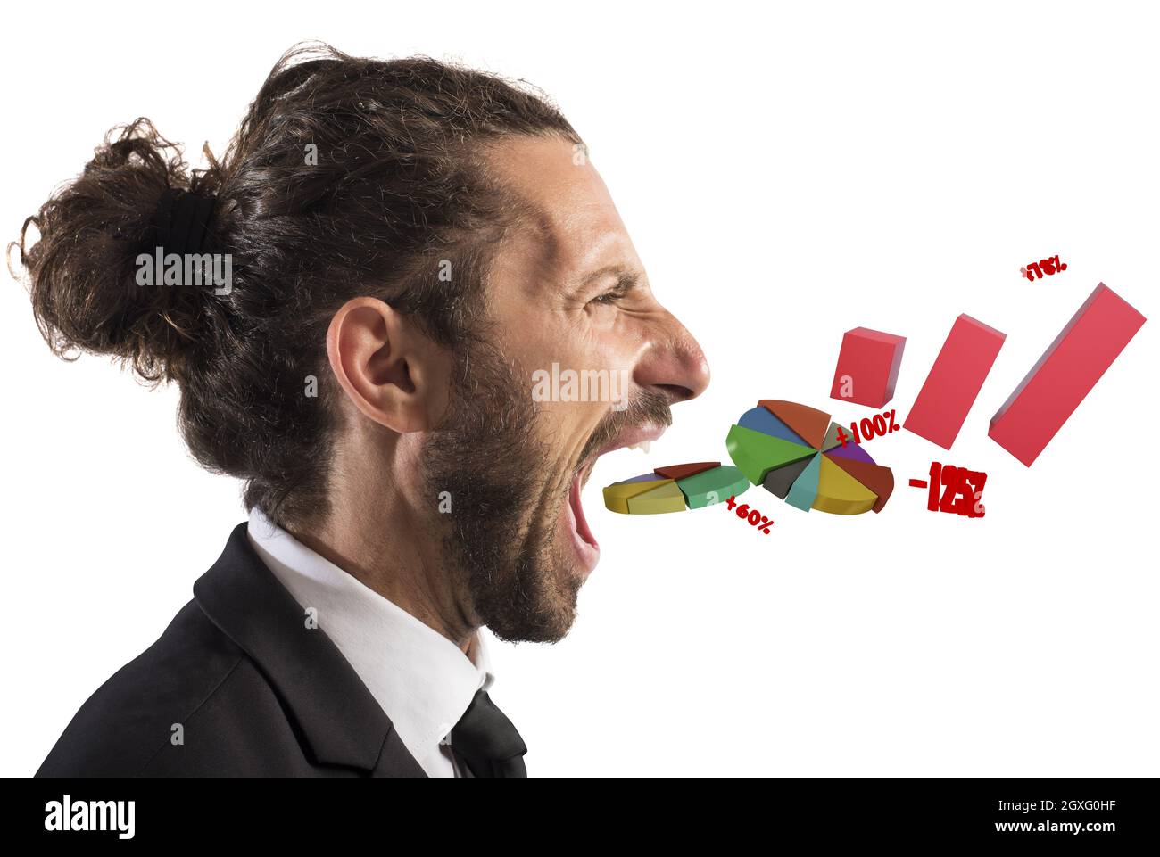 Businessman screaming out of the mouth graphics Stock Photo - Alamy