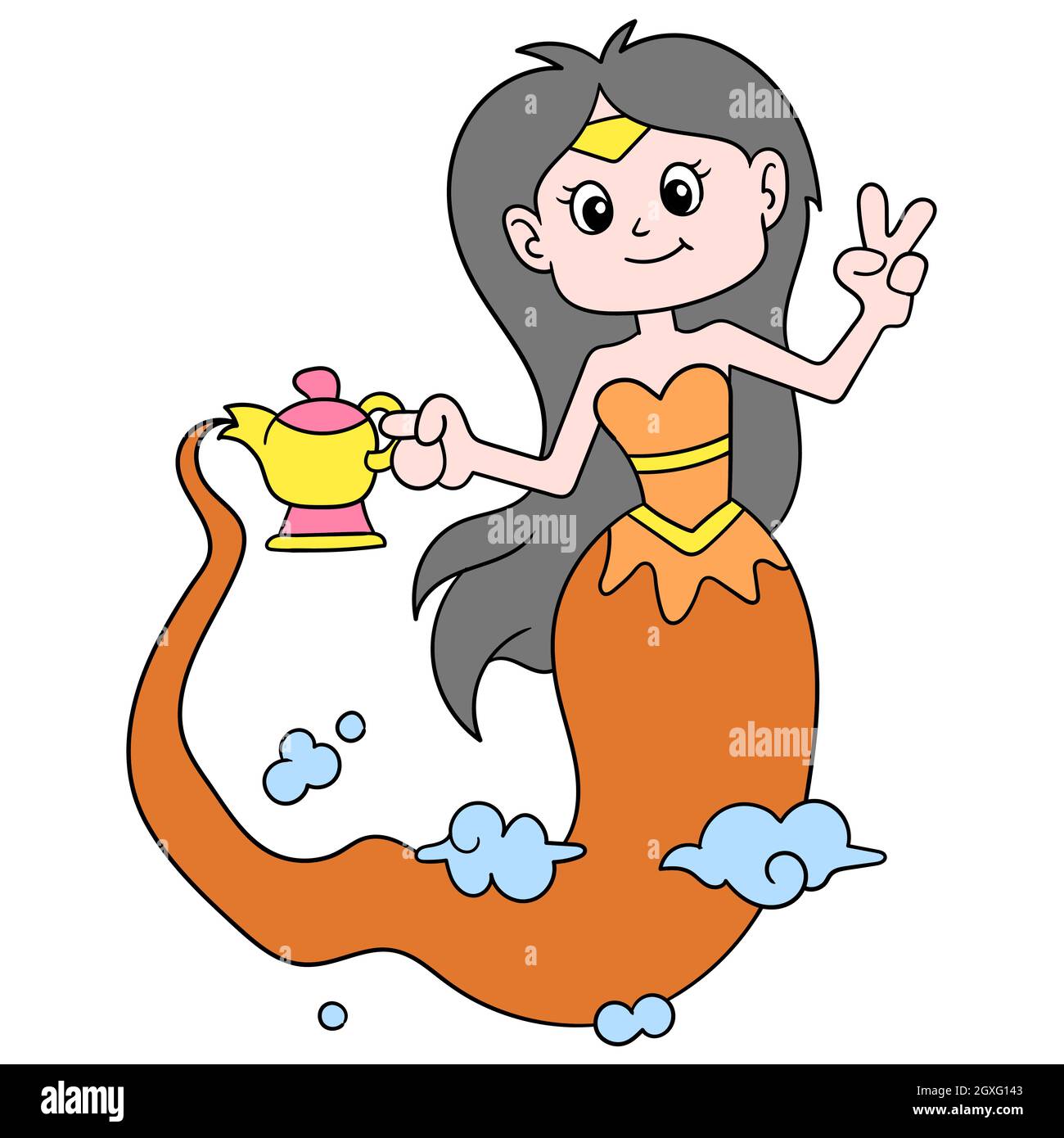 A Beautiful Female Genie Came Out Of The Magic Lamp Stock Vector Image And Art Alamy