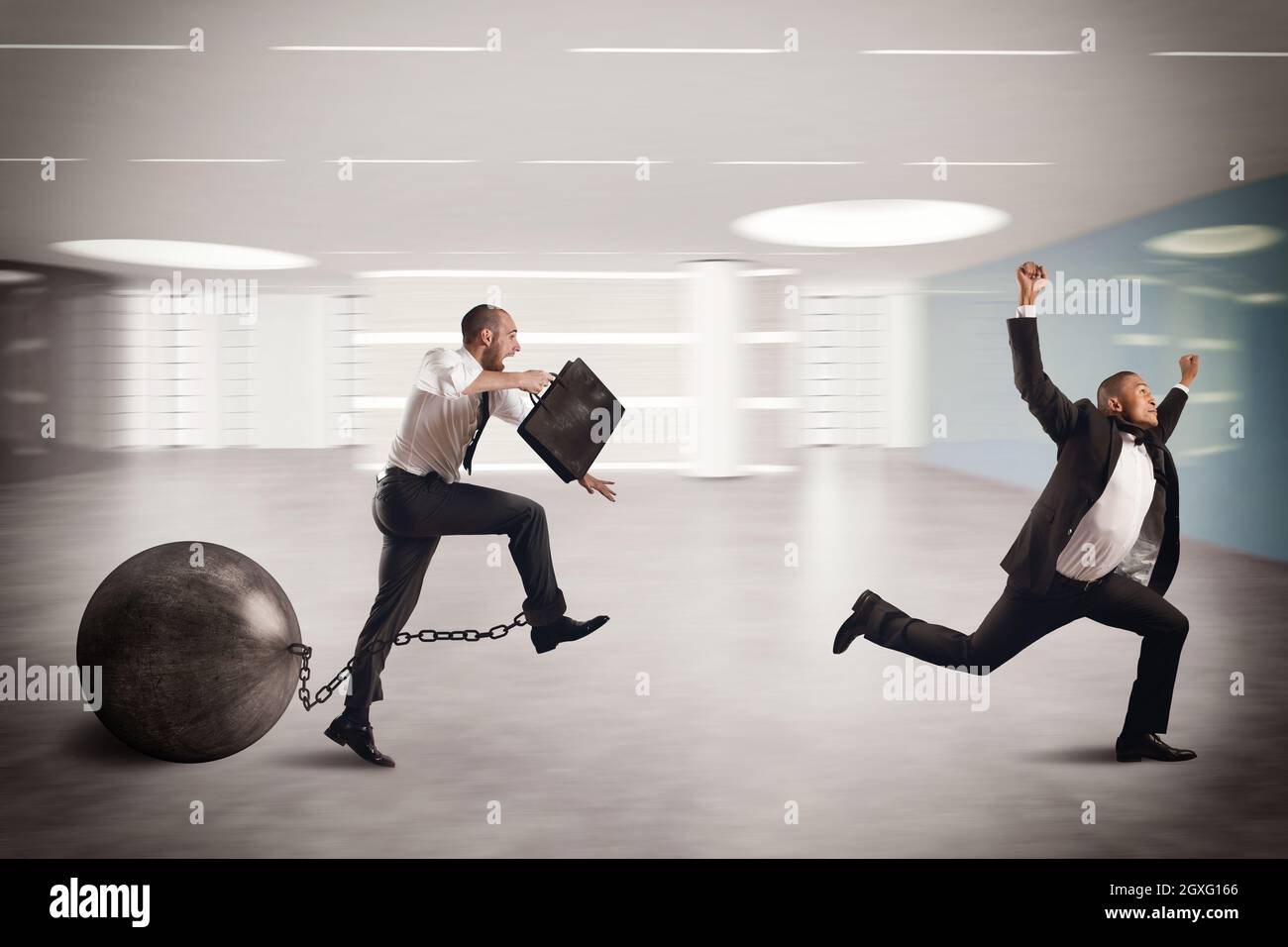 Man competing with a man with obstacle Stock Photo - Alamy
