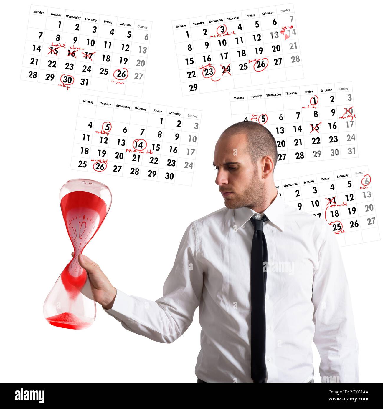 Businessman holding a big hourglass in hand Stock Photo - Alamy