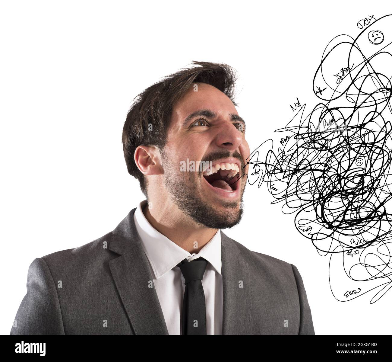 Stressed businessman stressed out from work screams Stock Photo - Alamy