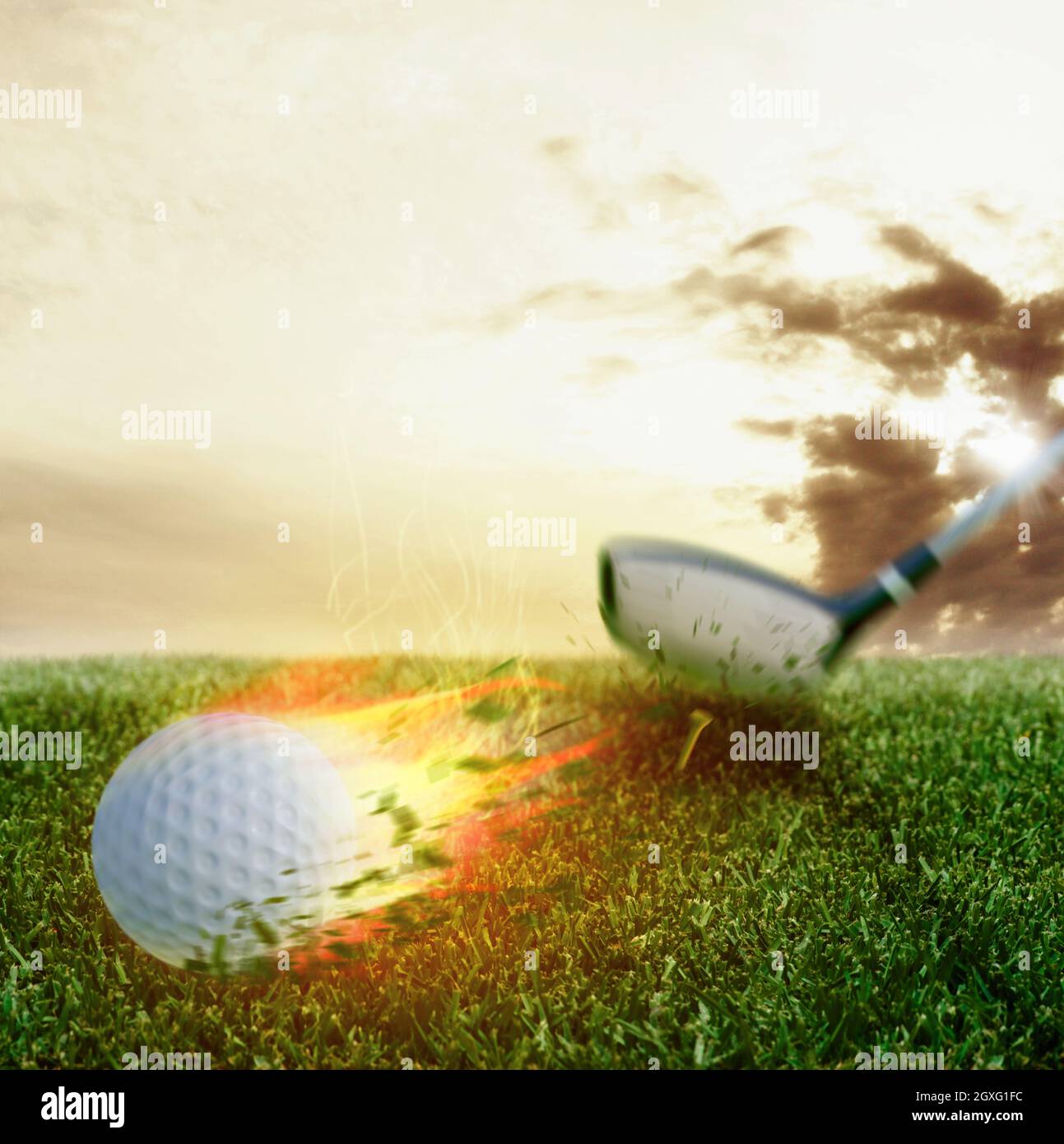 Fire ball hit by a golf club Stock Photo - Alamy