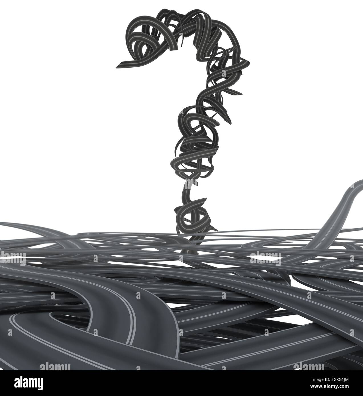 3D rendering of Asphalt question mark over many winding roads Stock ...
