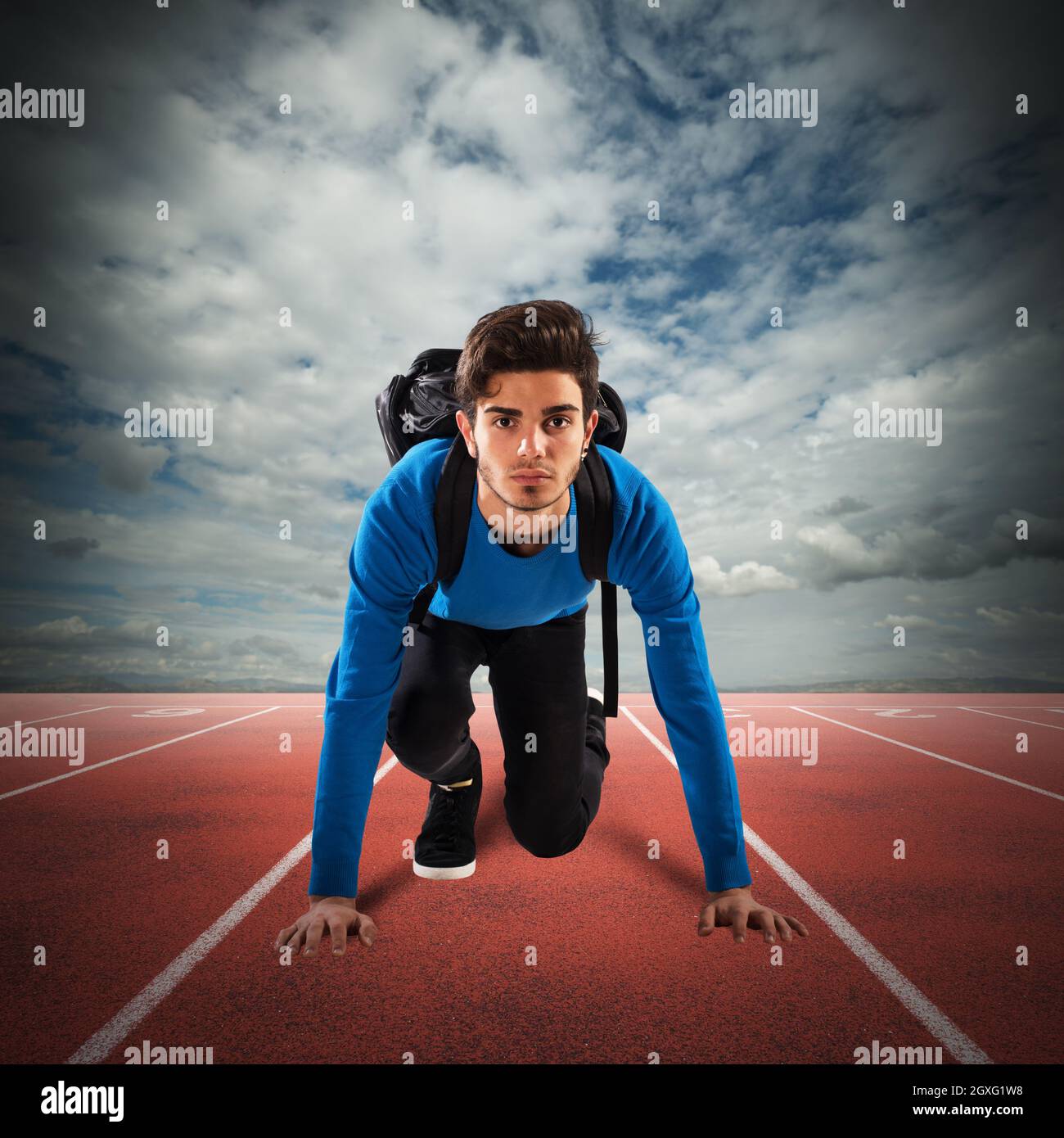 Backpack teenager running road hi-res stock photography and images - Alamy