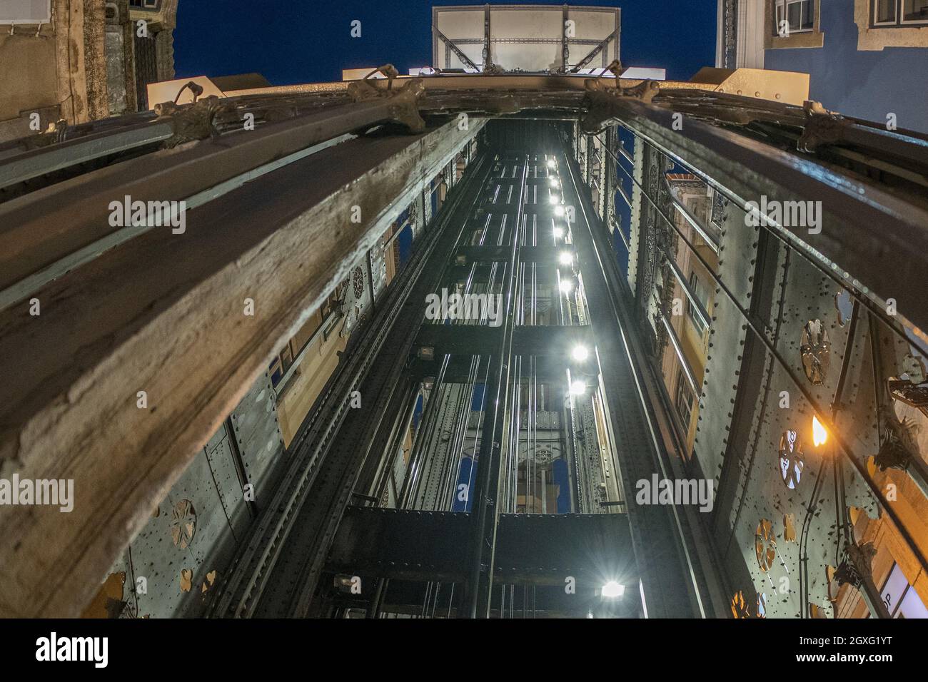 Lisbon Iron Elevator Santa Justa historic building at night Stock Photo ...