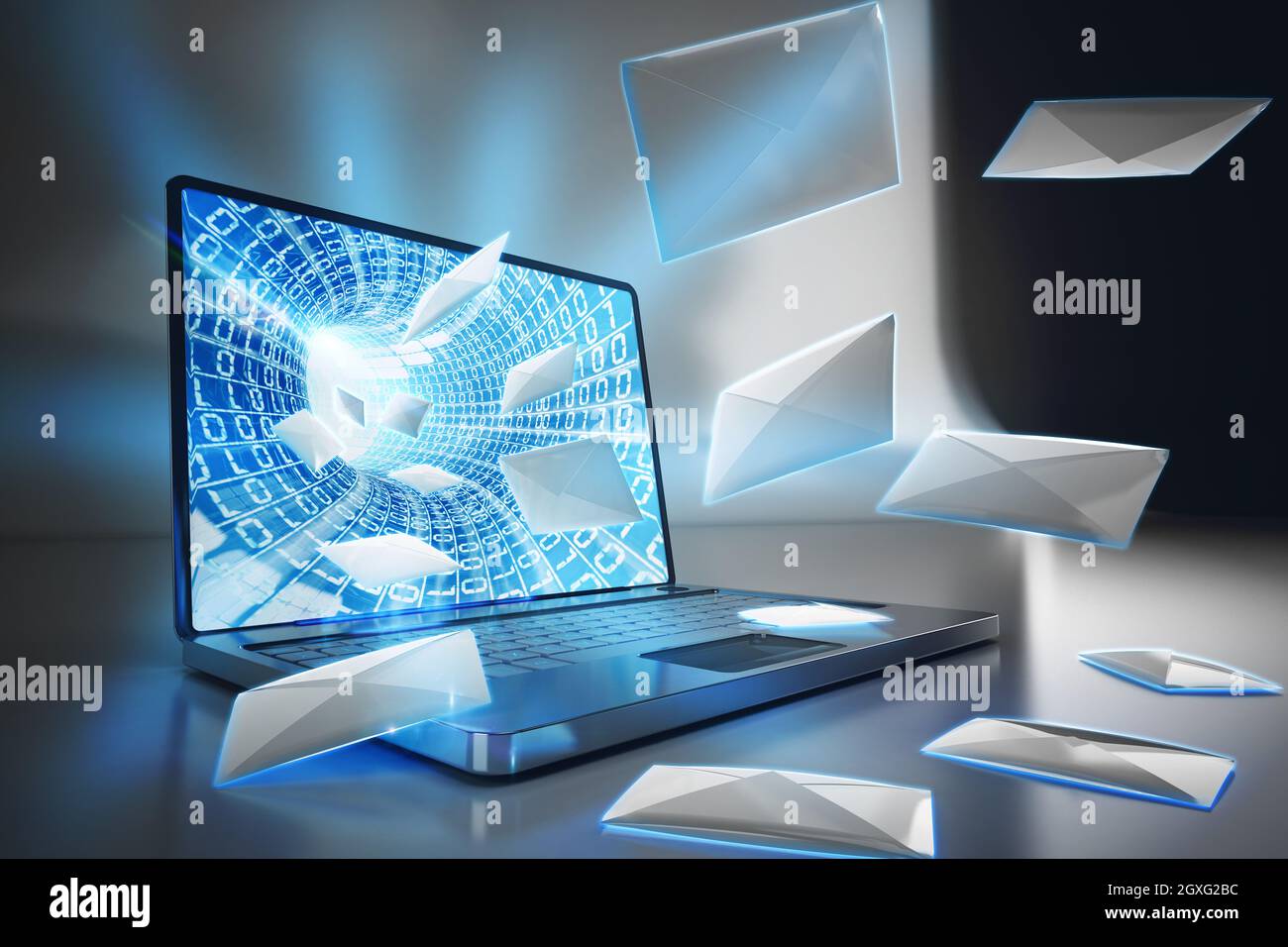 3D Rendering of letters that come out from the screen of a laptop Stock ...