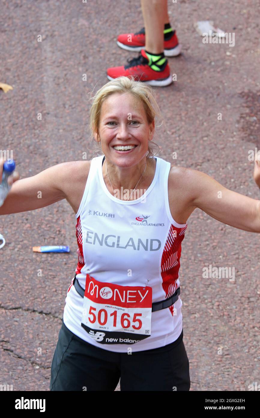 Sophie Raworth the newsreader at the finish of the 2021 Virgin London ...