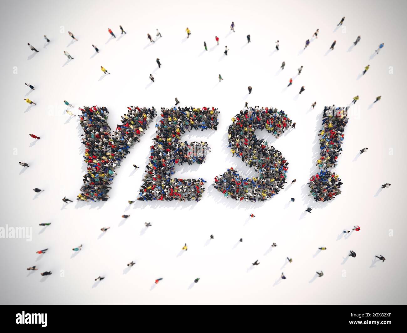 3D Rendering crowd of people united forming the word yes Stock Photo ...