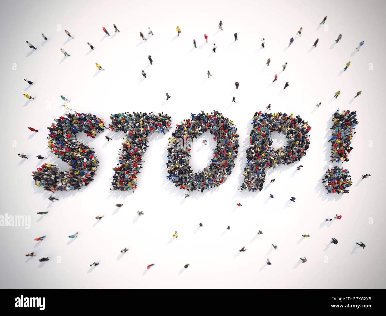3D Rendering crowd of people united forming the word stop Stock Photo ...