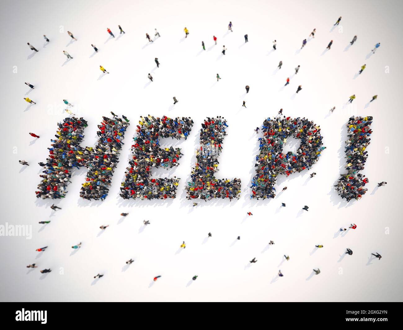 3D Rendering crowd of people united forming the word help Stock Photo ...