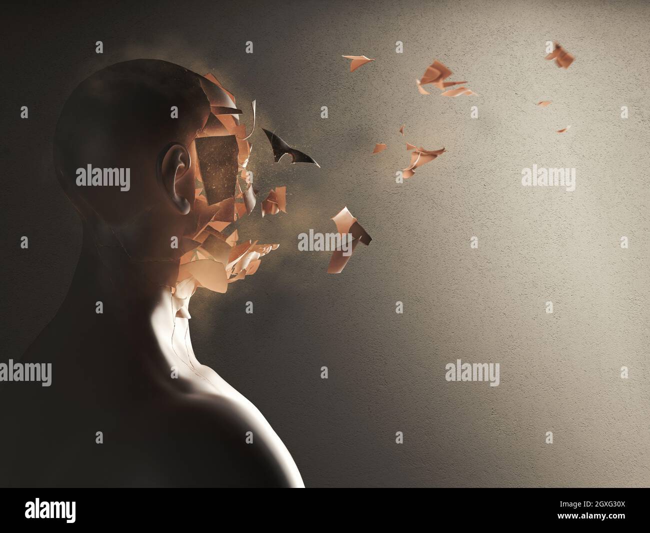 3D Rendering of face of a man who crumbles Stock Photo - Alamy