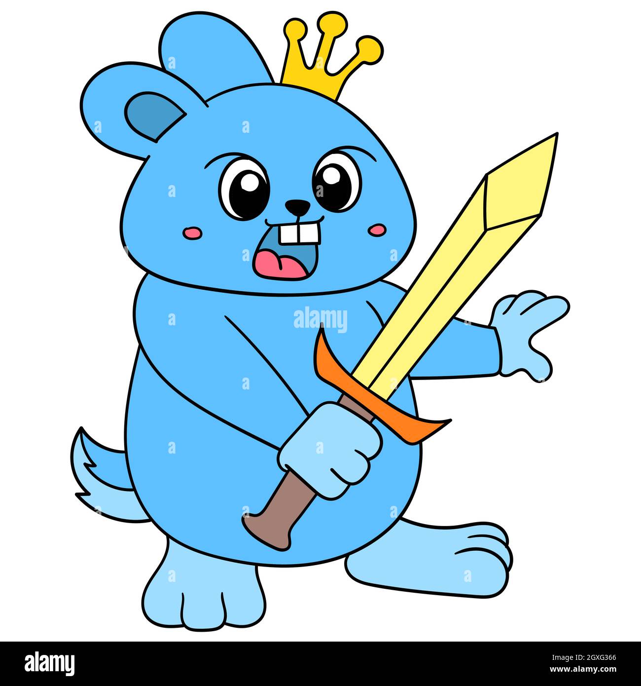 the rabbit wearing a golden crown carries a super warrior sword Stock ...