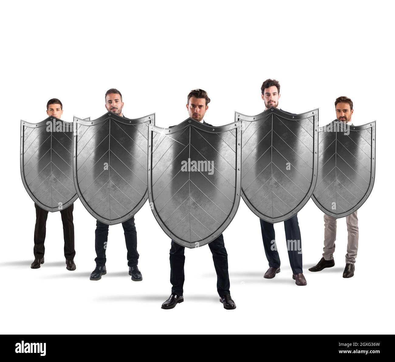 Businessmen with shields. concept of protection and defense in the ...