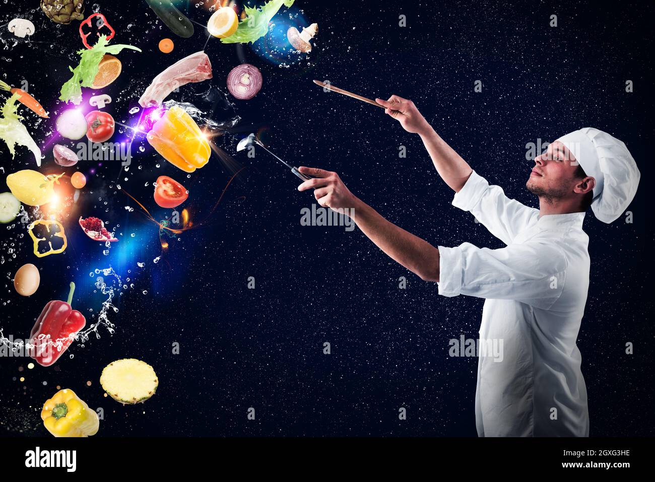 Chef creates a musical harmony with food and snow Stock Photo - Alamy