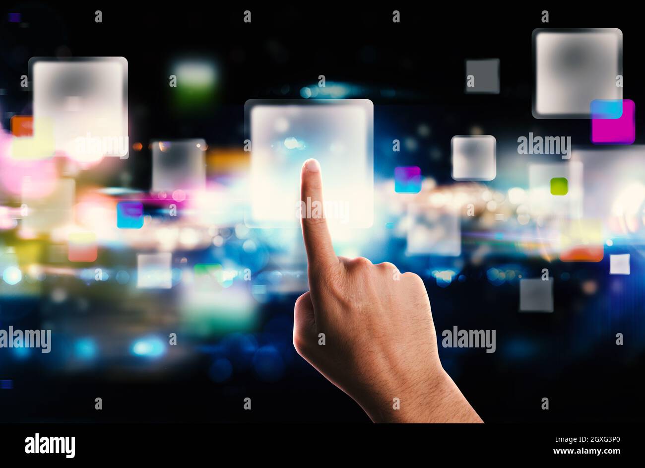 Futuristic touch screen display with streaming image Stock Photo - Alamy