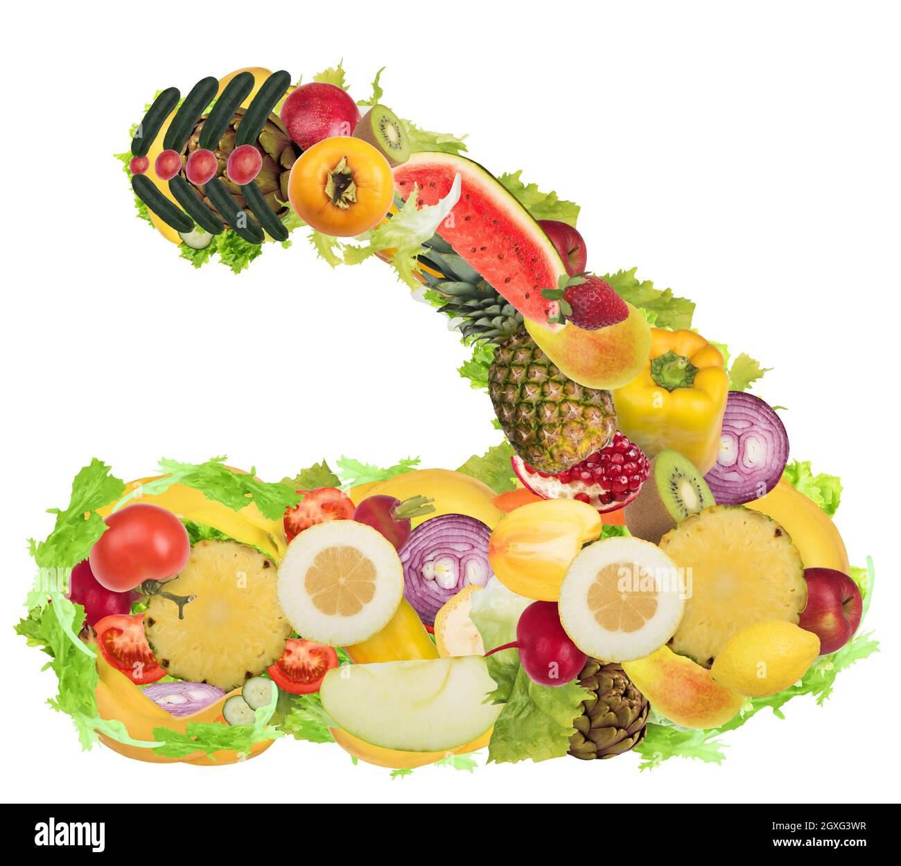 Arm muscles formed from fruits and vegetables Stock Photo - Alamy