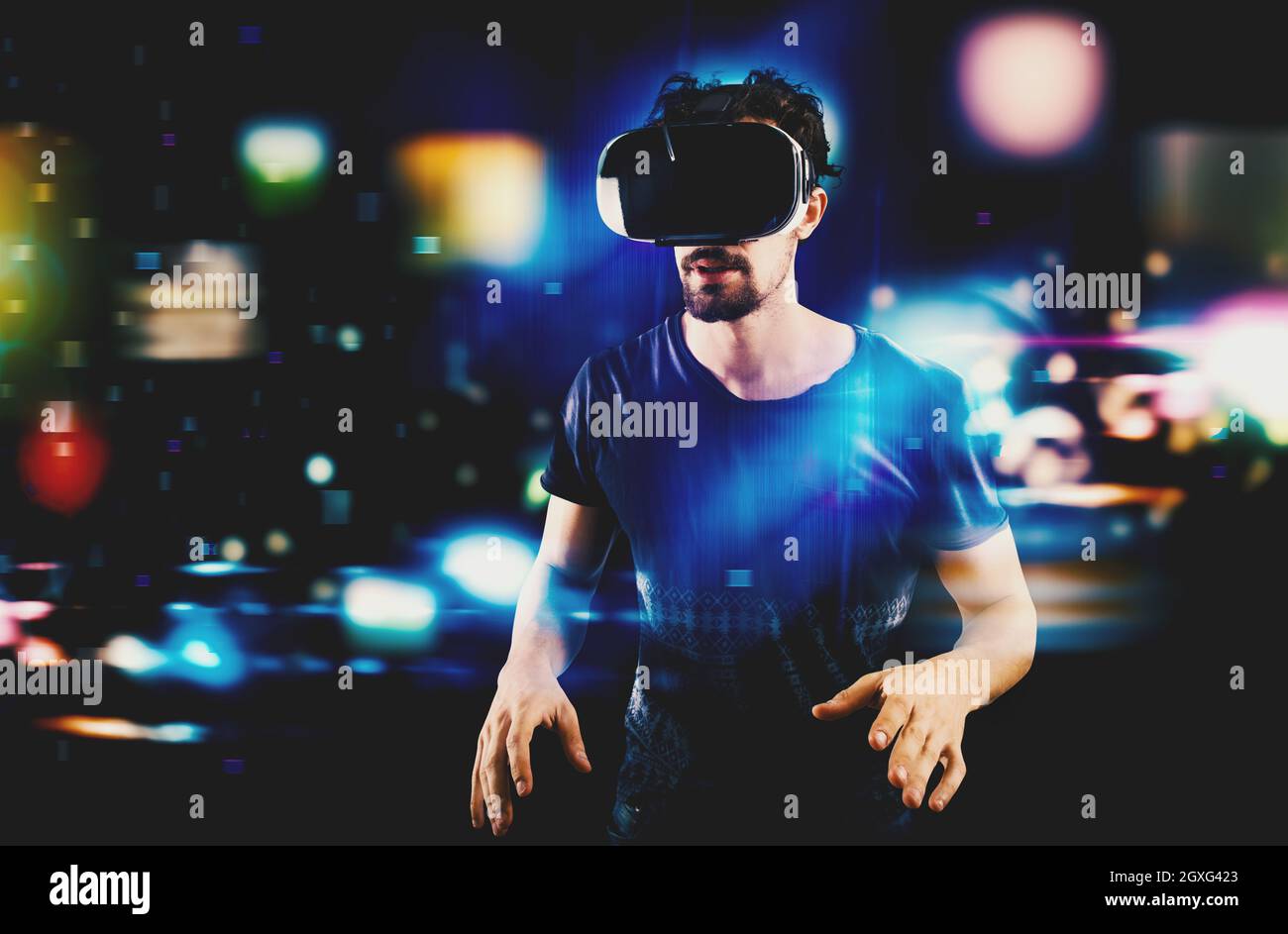 Man with 3D mask play with video game Stock Photo - Alamy