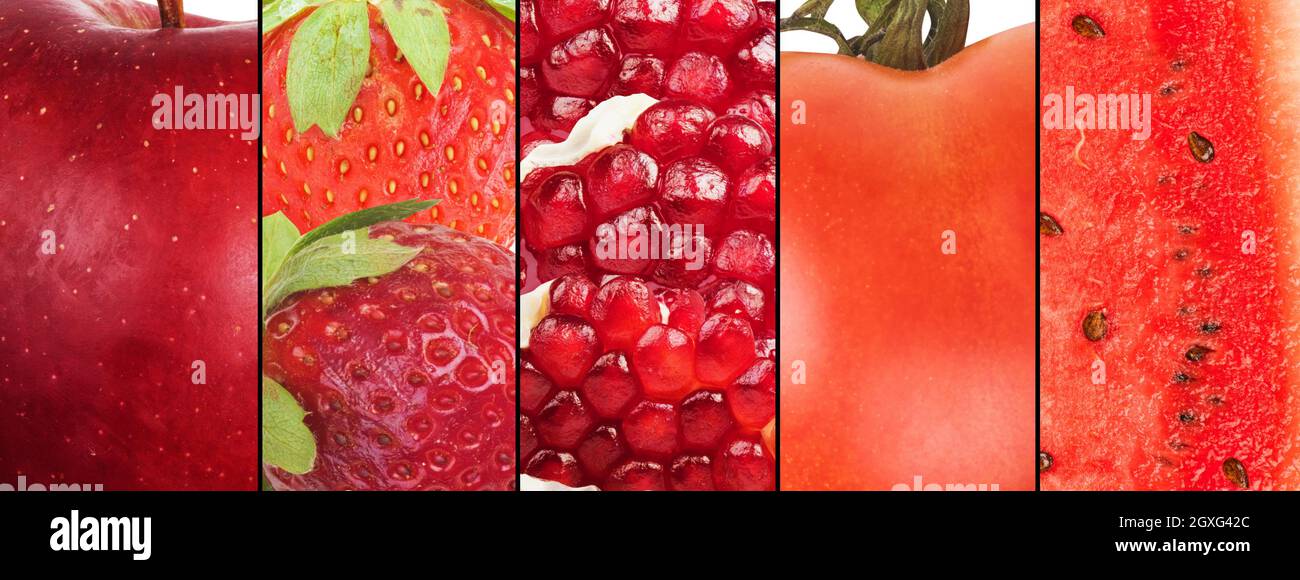 Collage of red fruits and vegetables . Healthy food for wellness ...