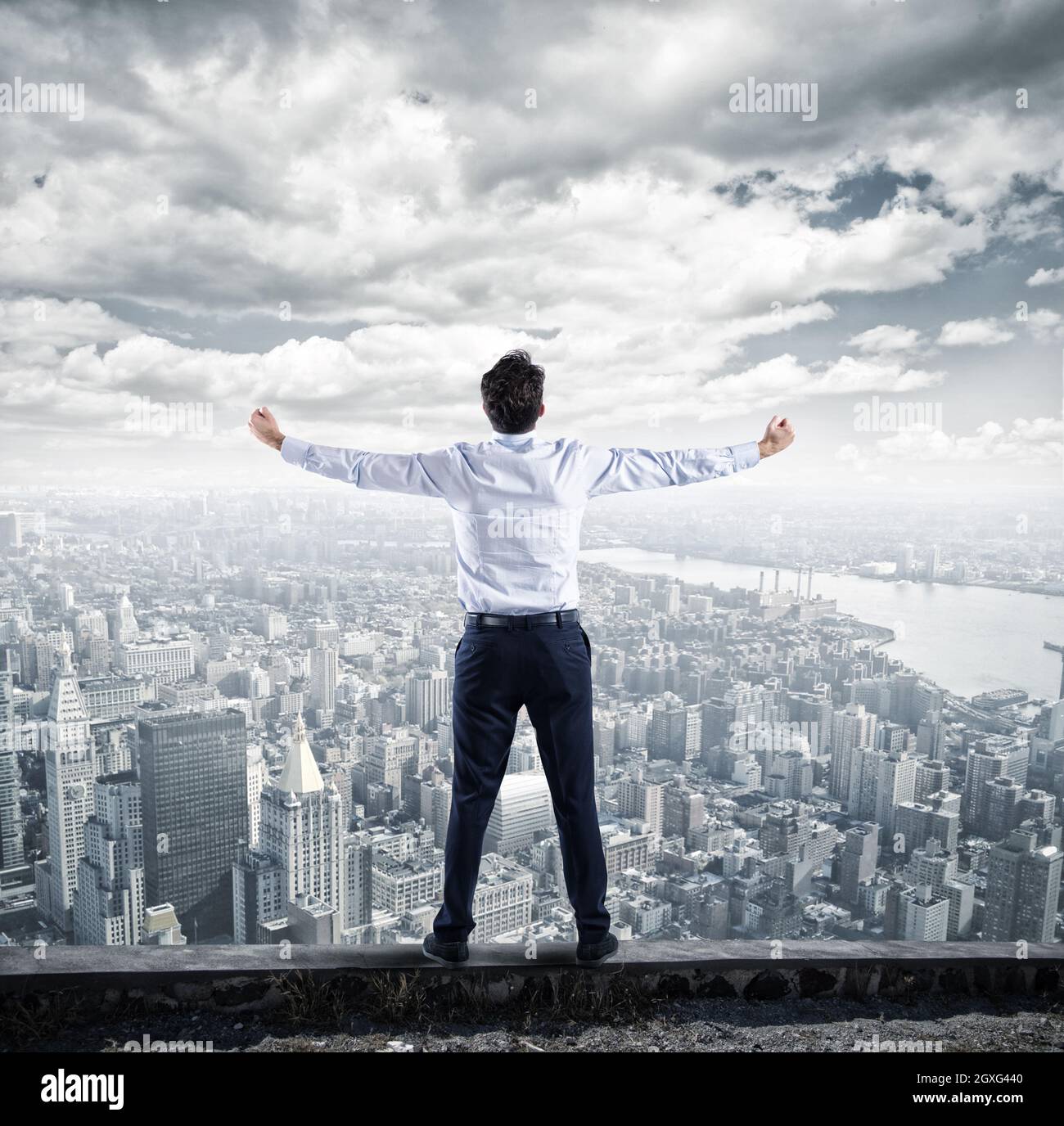 Ambitious businessman arrived at the success peak Stock Photo - Alamy