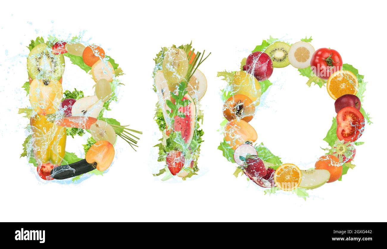 Fruit and vegetables forming the word bio. Healthy Bio food for ...
