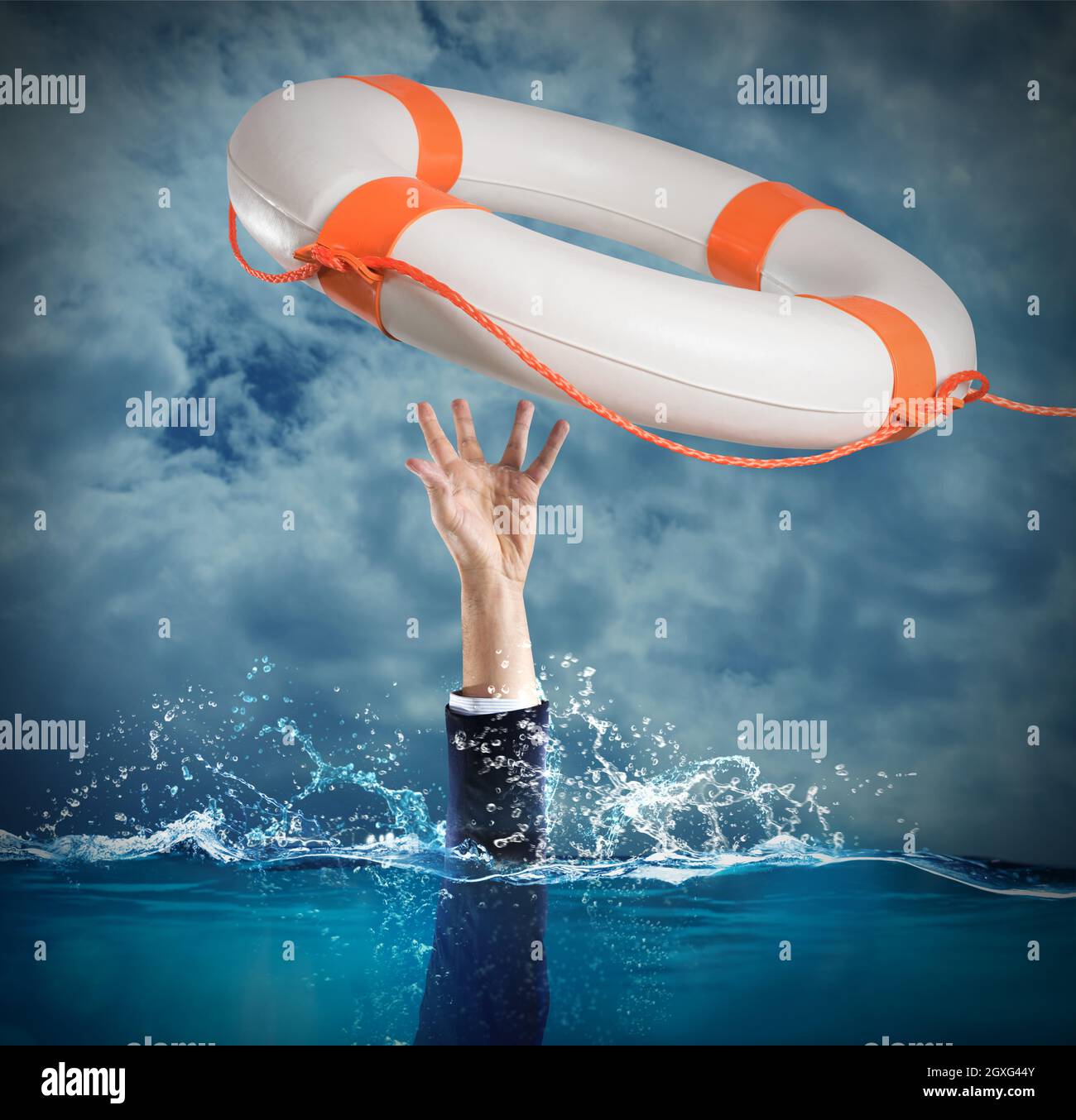 Lifesaver launched a drowning man in the sea Stock Photo - Alamy