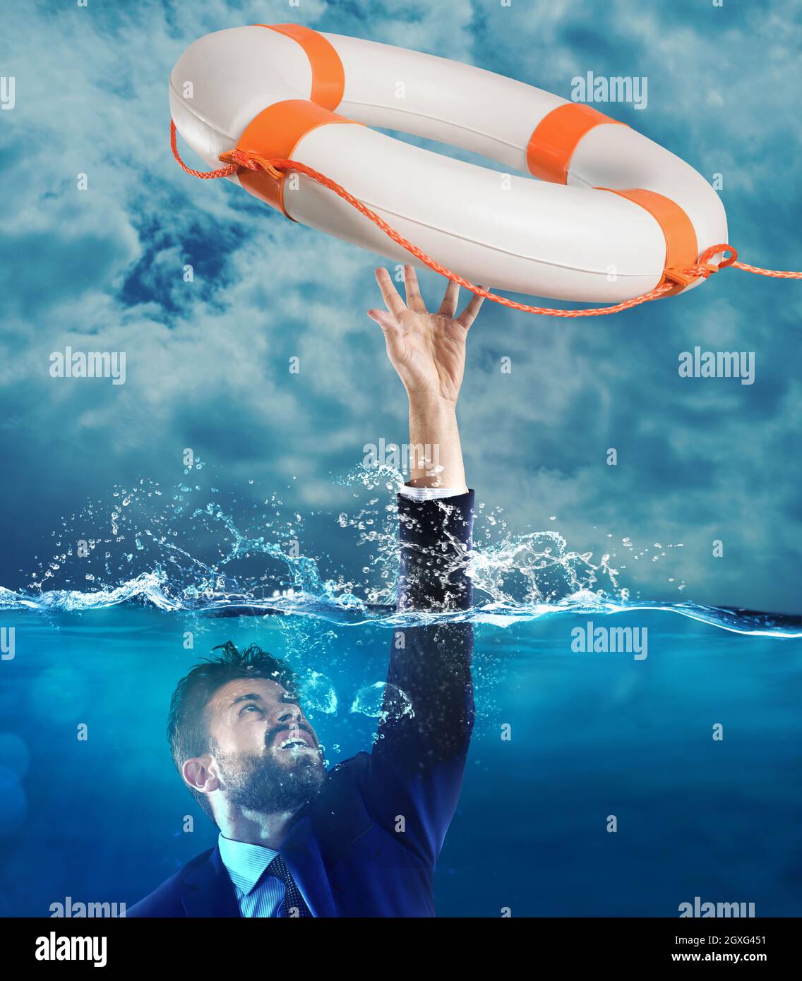 Lifebuoy drowning man in sea hi-res stock photography and images - Alamy