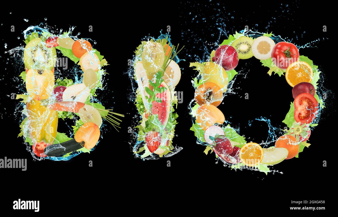 Fruit and vegetables forming the word bio. Healthy Bio food for ...