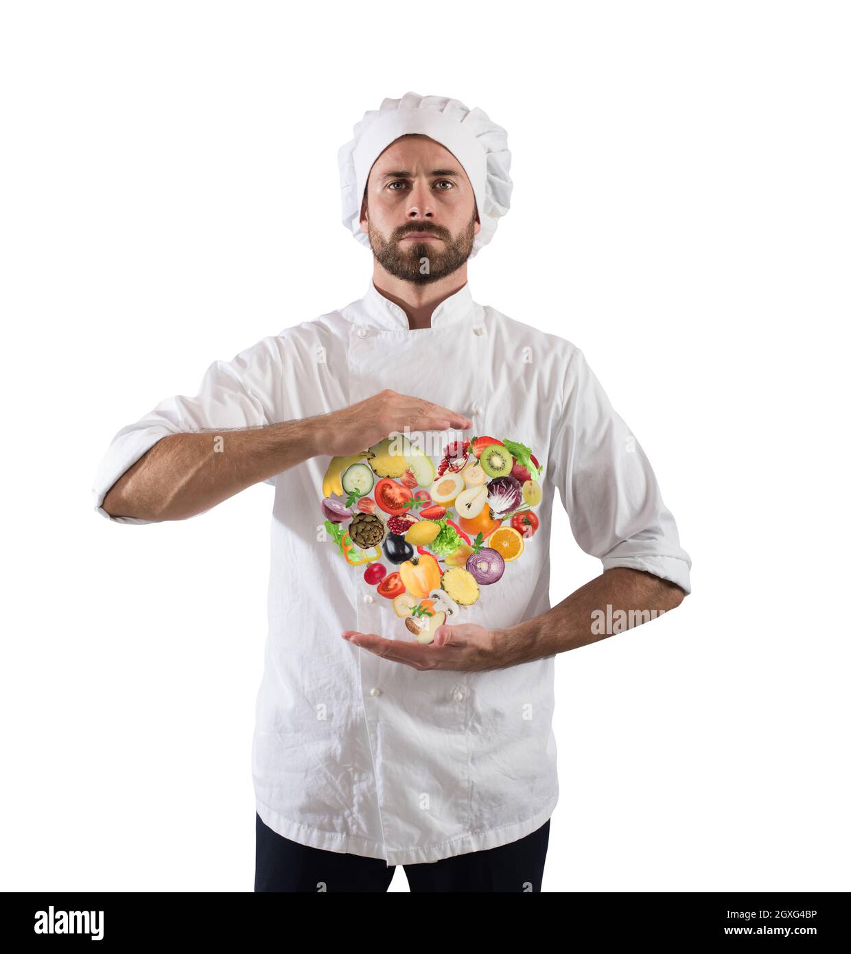 Chef specialized in vegetarian with fresh vegetables. Healthy food for ...