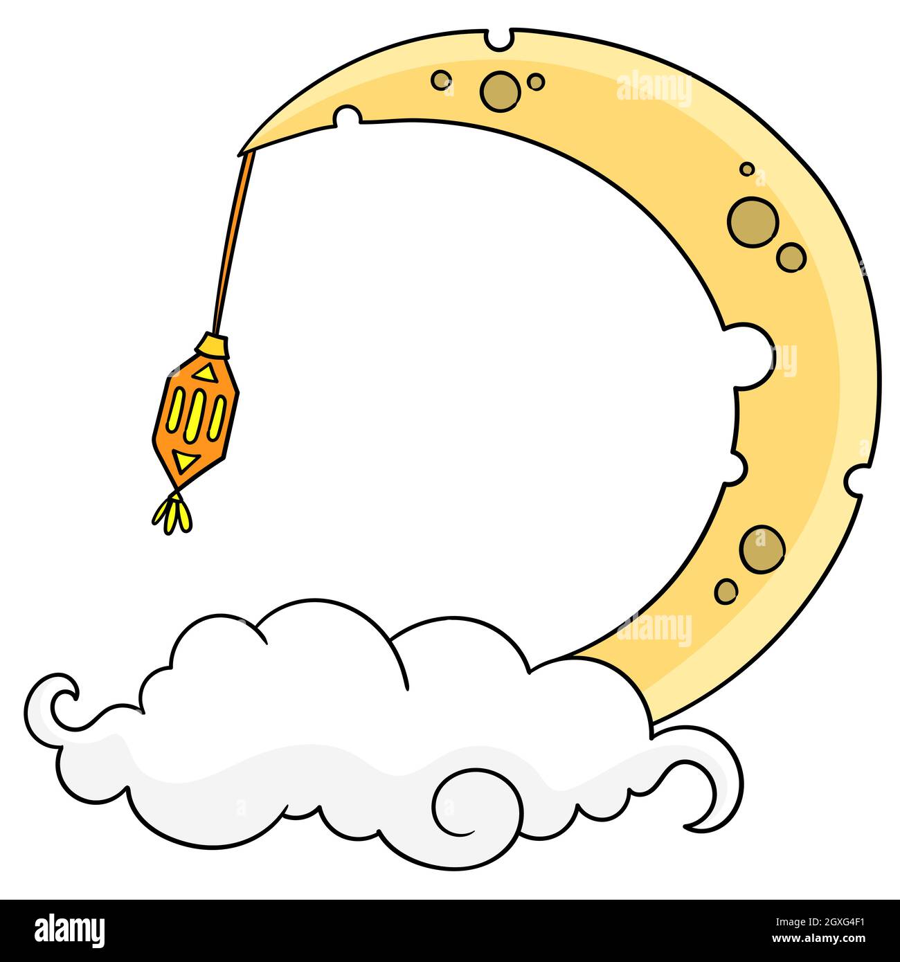 moon and clouds in the night vector illustration of frame border ...