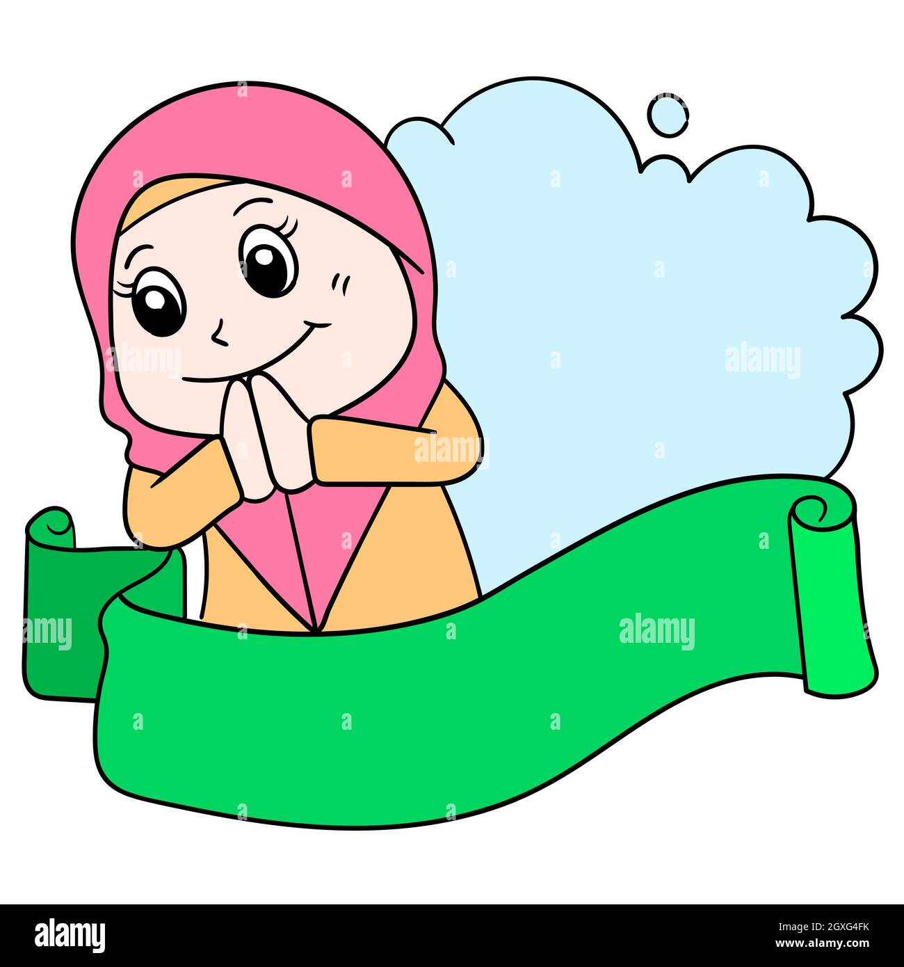 border frame template of a muslim woman wearing a hijab celebrating eid ...