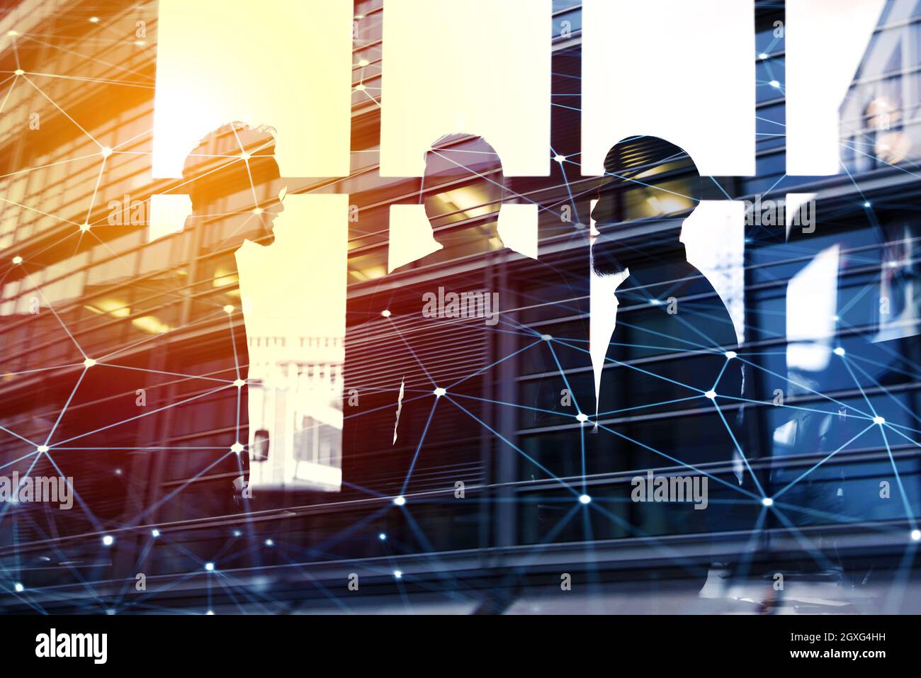 Business people work together in office with network connection effect ...