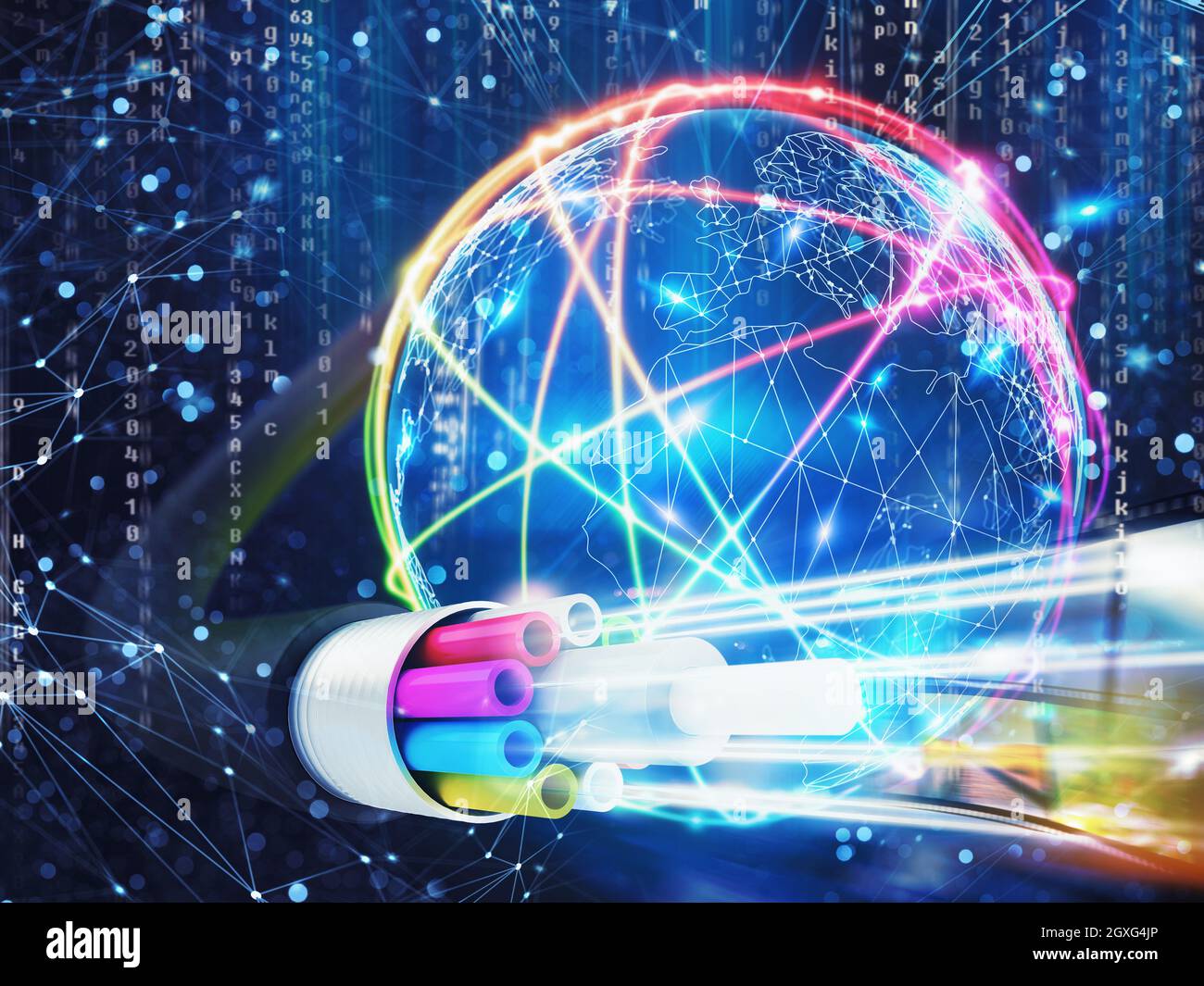 Concept of global fast internet infrastructure around the world. 3D ...