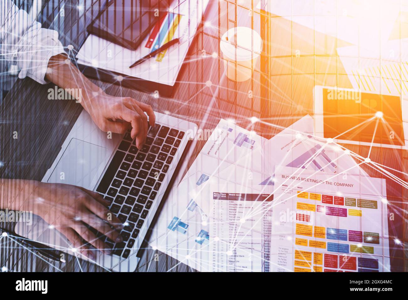 Businessperson in a modern office connected on internet network ...