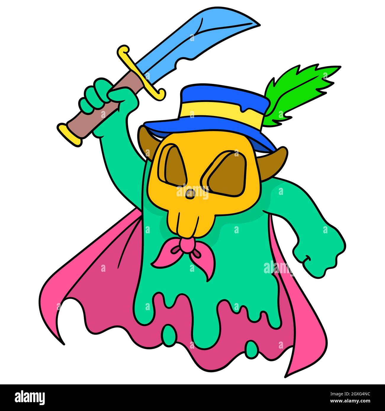 a creepy monster carrying a long sword with a skull face Stock Vector ...