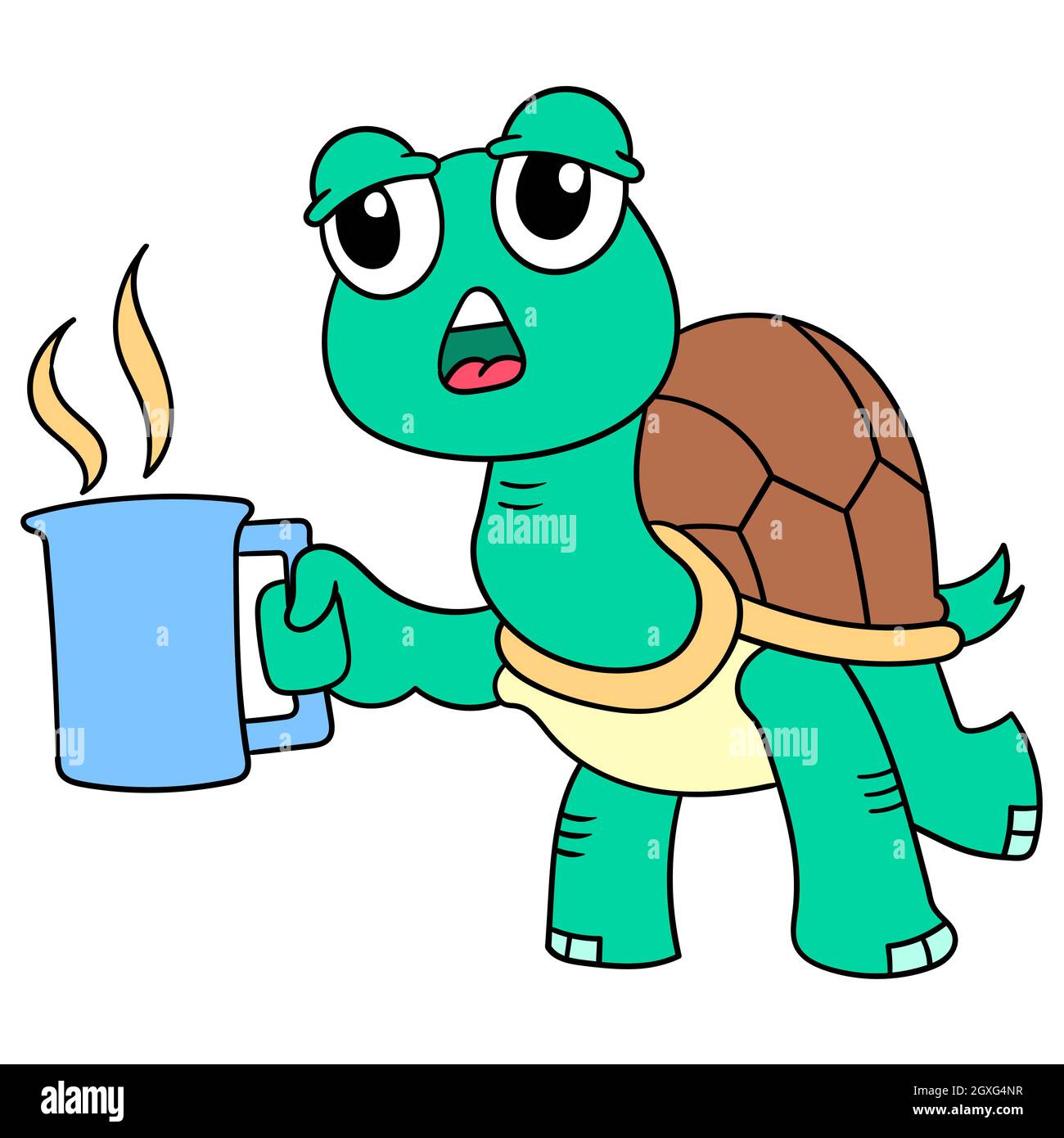 turtle is tired of enjoying break time with a glass of hot drink Stock ...