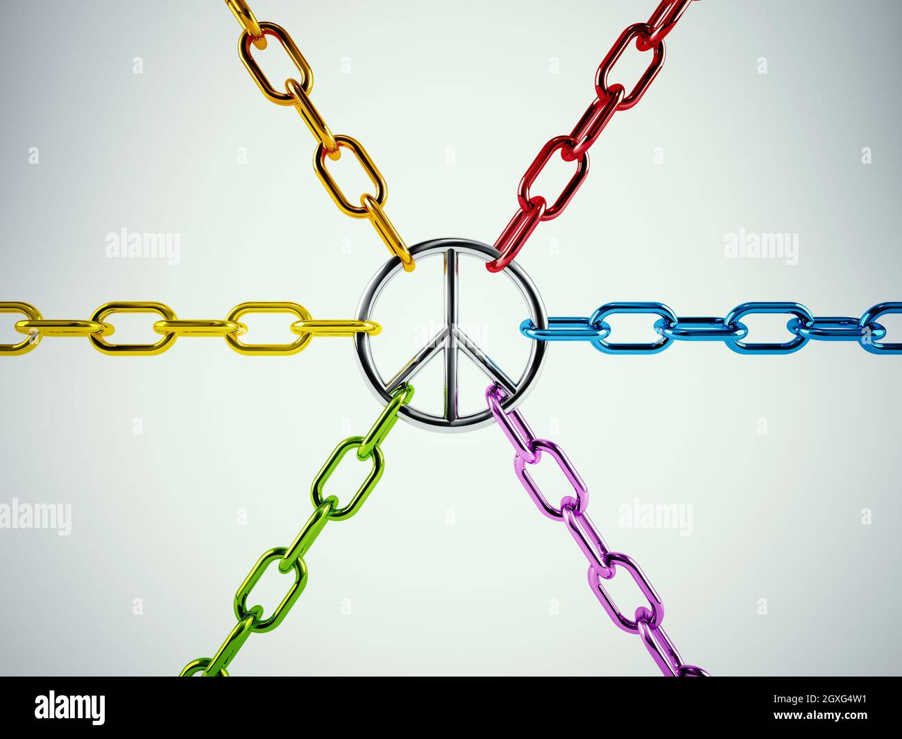 3D Rendering united for peace. chains tied to the symbol of peace Stock ...