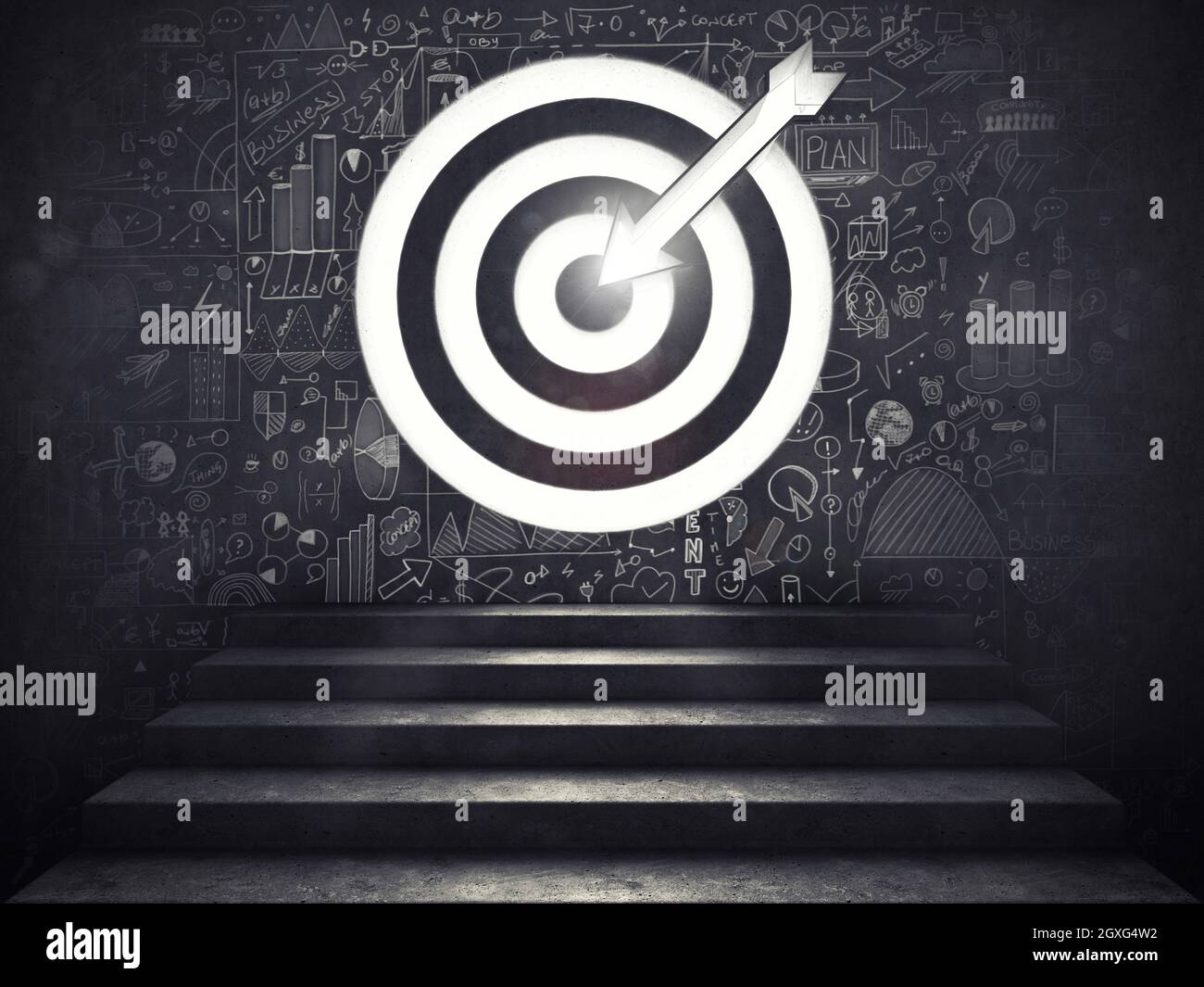 Stairs up to a target with the arrow etched in the wall. Arrive at a ...