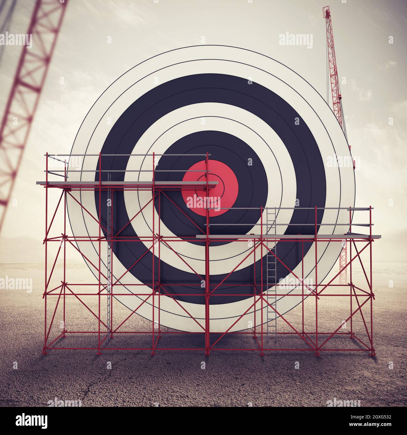Target under construction. Build a business target concept. 3D ...